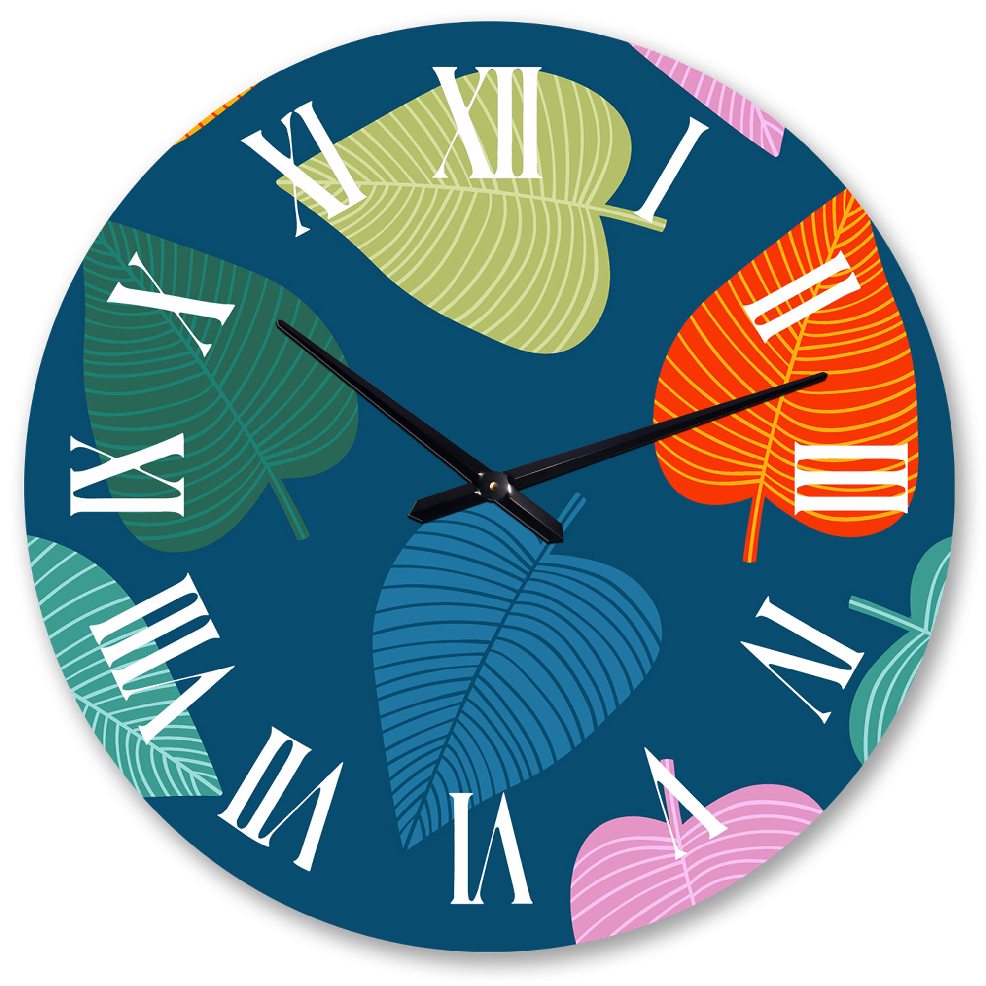 East Urban Home Modern Exotic Tropical Leaves V - Farmhouse Wall Clock ...