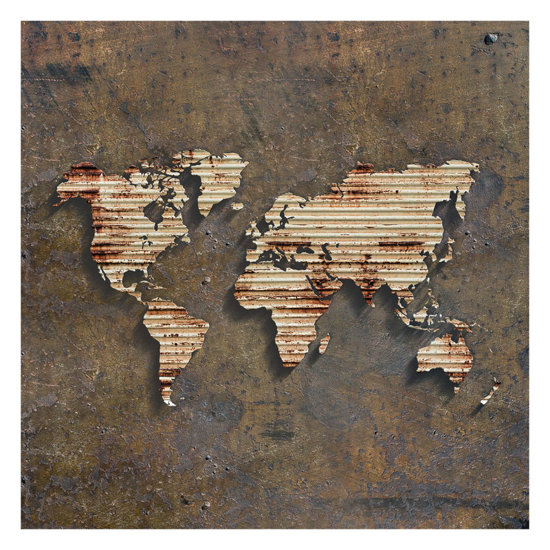 East Urban Home Rust World Map 3.36m x 3.36m Textured Matte Peel ...