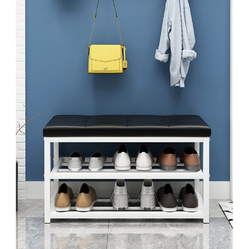 Rebrilliant Premiumracks White Shoe Rack Bench - Leather Seat - Built ...