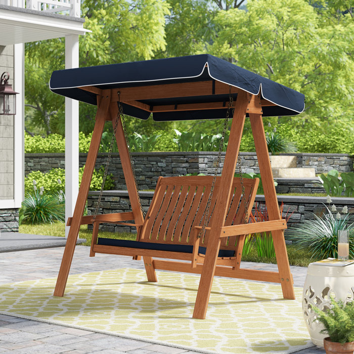 Darby Home Co Peggy 2 Person Solid Wood Porch Swing with Canopy ...