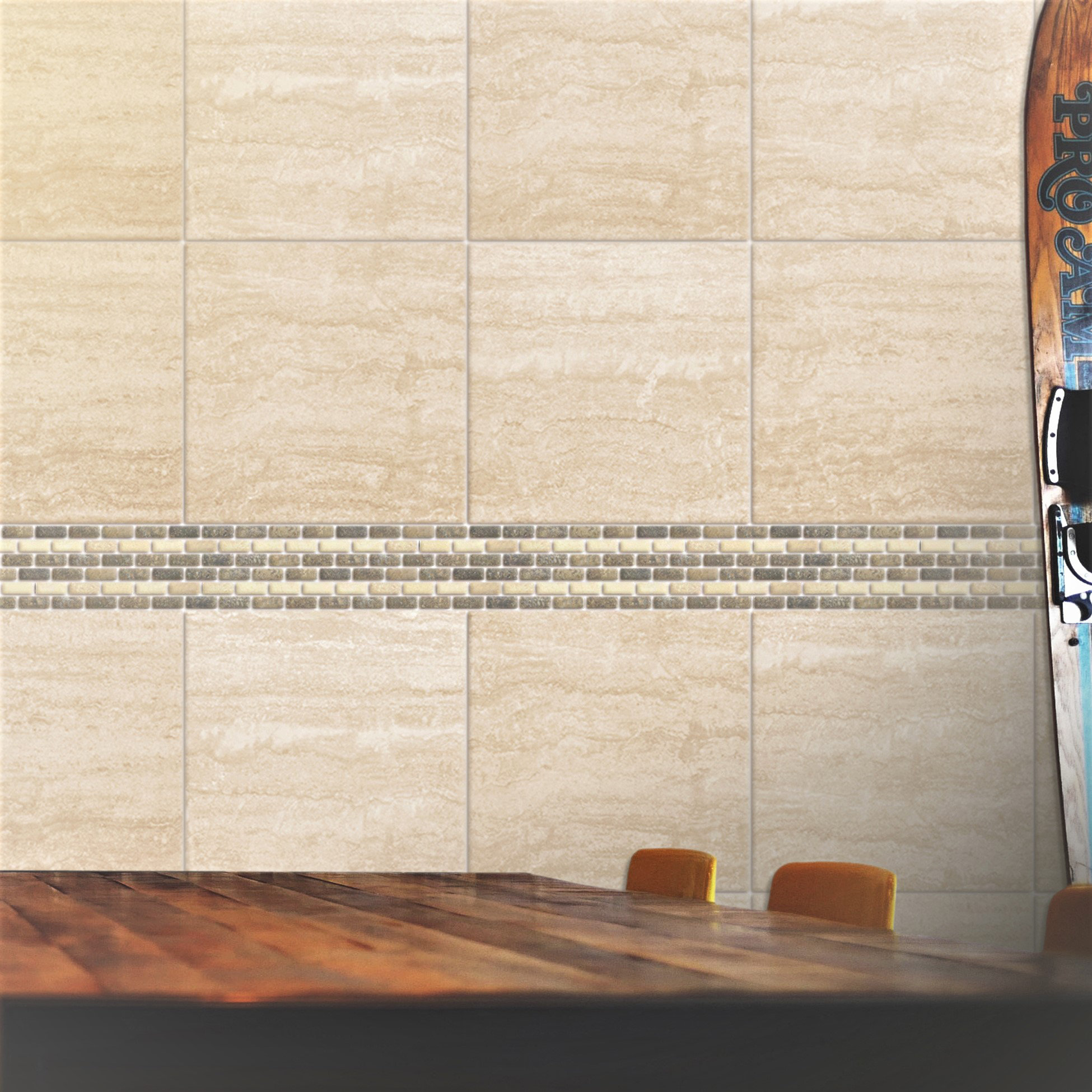 Nichetiles 2" x 12" Travertine Noce Chiaro Border Tile in Tumbled | Wayfair