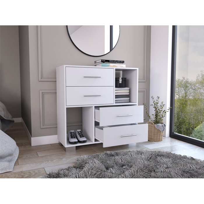 Latitude Run® Krista 25-inch Tall Dresser with 2 Open Shelves and 4 ...