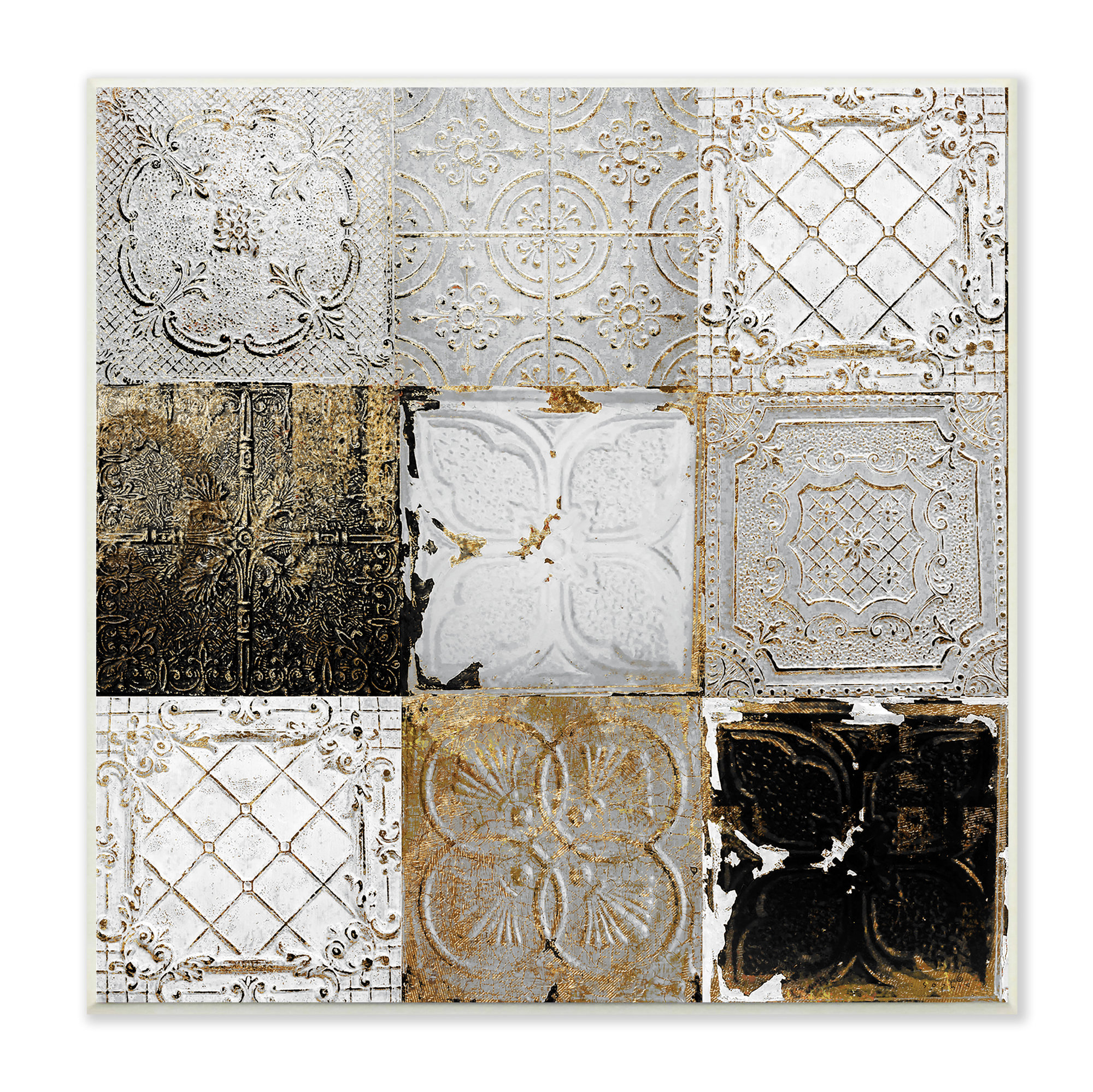Stupell Industries Antique Ceiling Tile Collage Vintage Glam Abstract ...