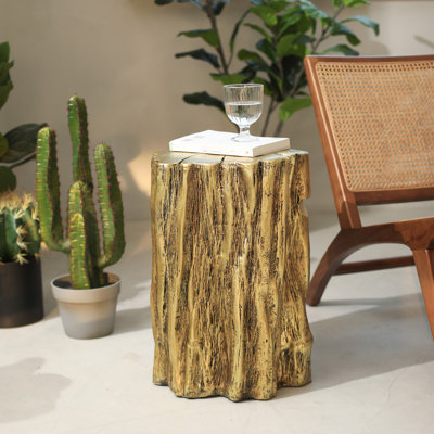 DOWLVN Tree Stump Trunk Side End Table, Faux Wood Patio Table, Garden ...