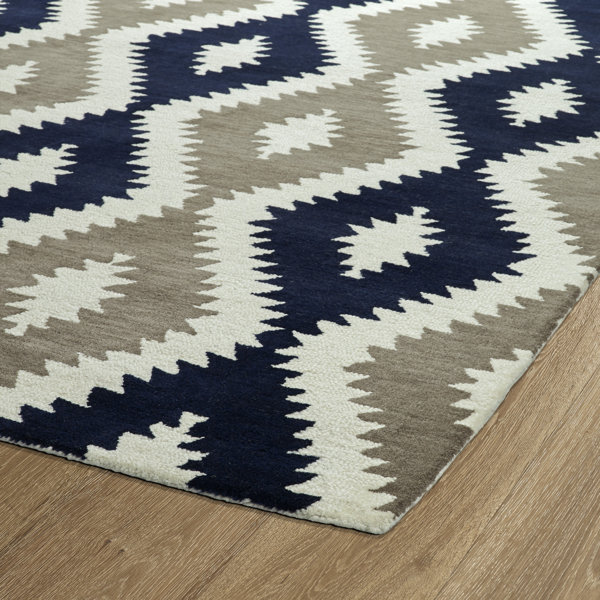 Wrought Studio Hinton Charterhouse Handmade Wool Navy/Dark Taupe/Ivory ...