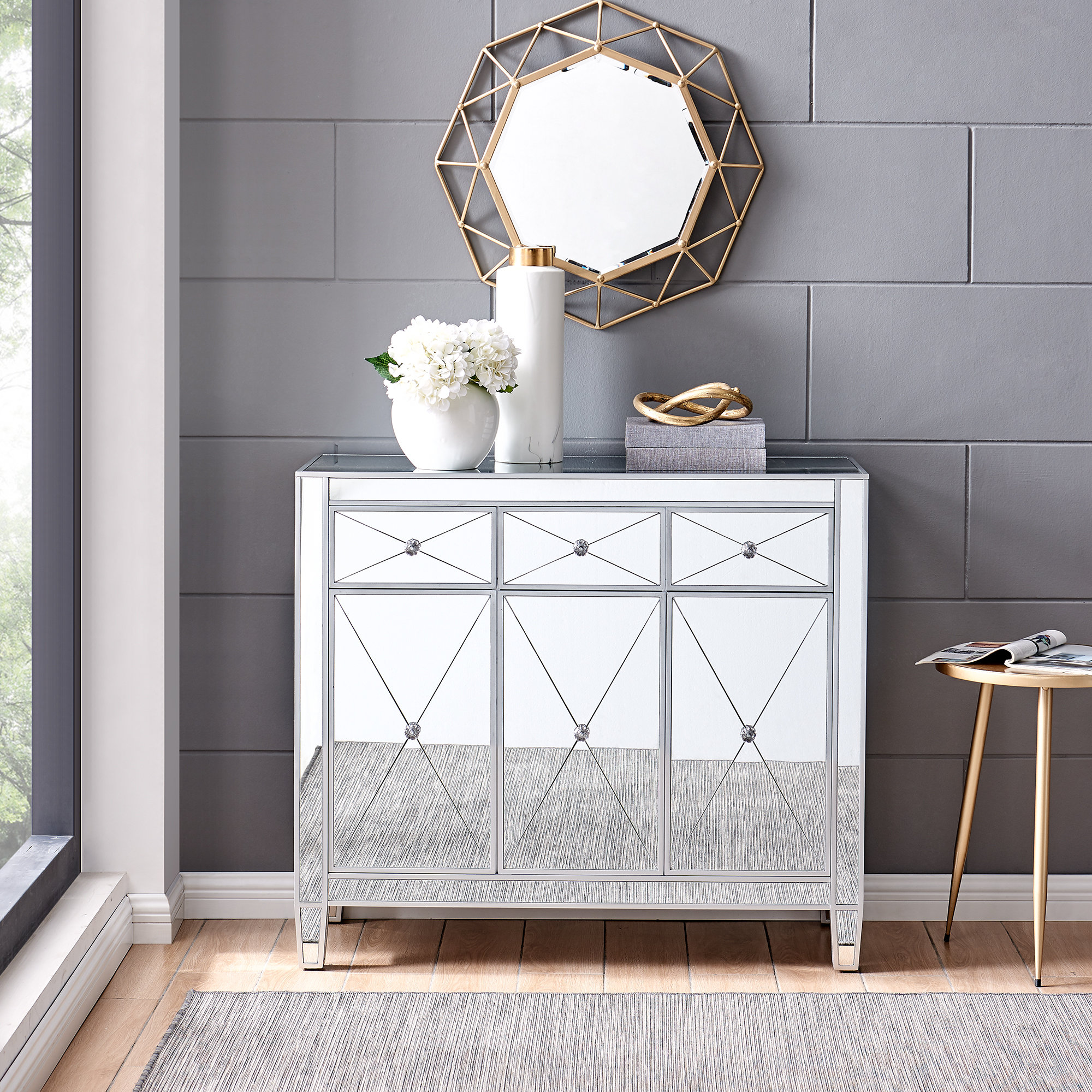 House of Hampton® Stgeorge 35.5'' Tall 3 - Door Mirrored Accent Cabinet ...