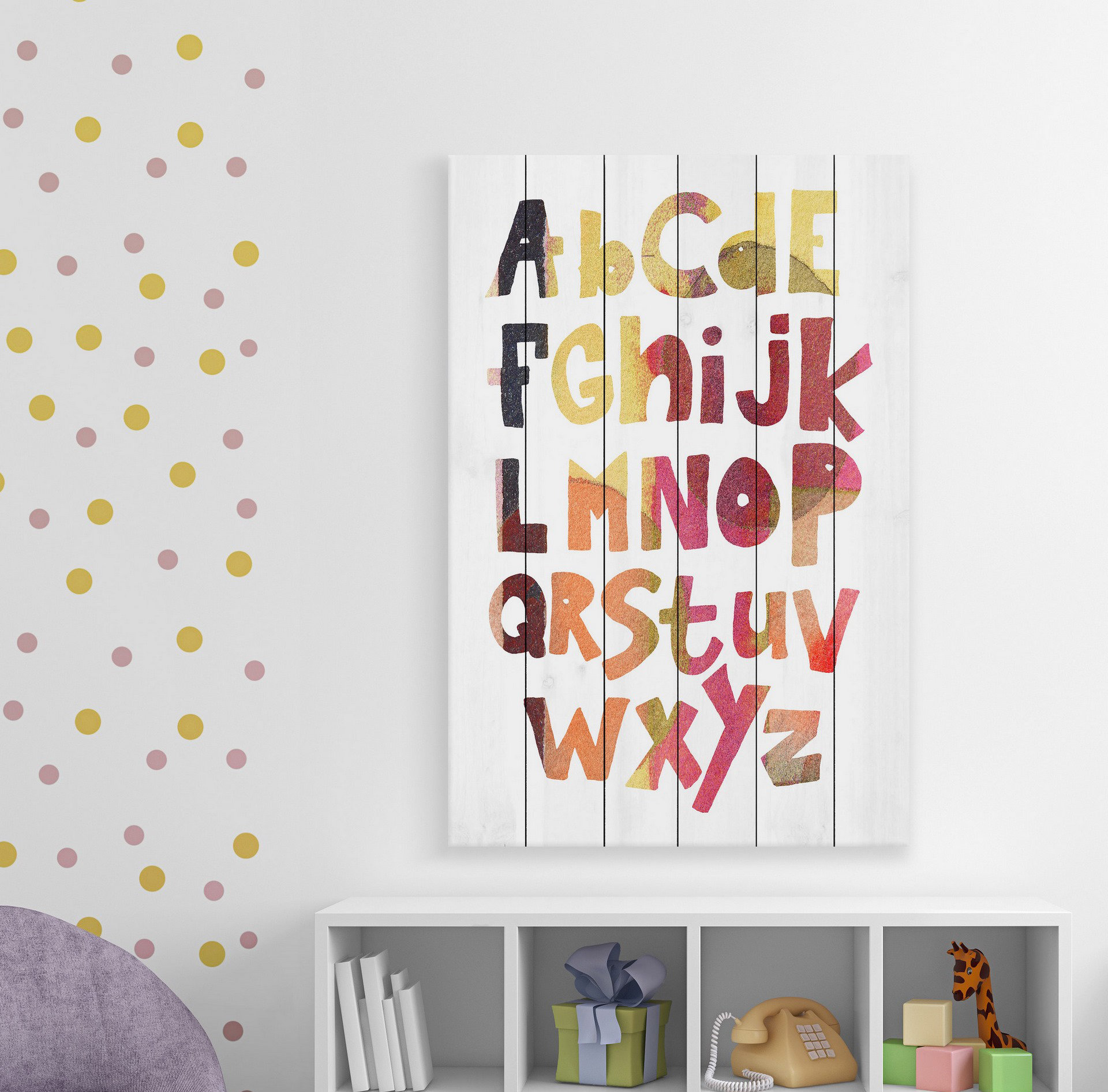 Marmont Hill 'Multi-Color Alphabet' Print On White Wood | Wayfair