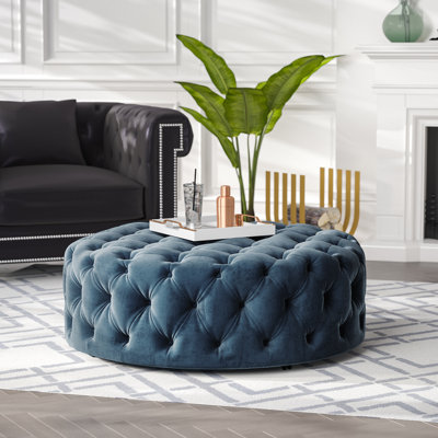 Zermeno 42" Wide Velvet Tufted Round Cocktail Ottoman ( Fully Assembled ...