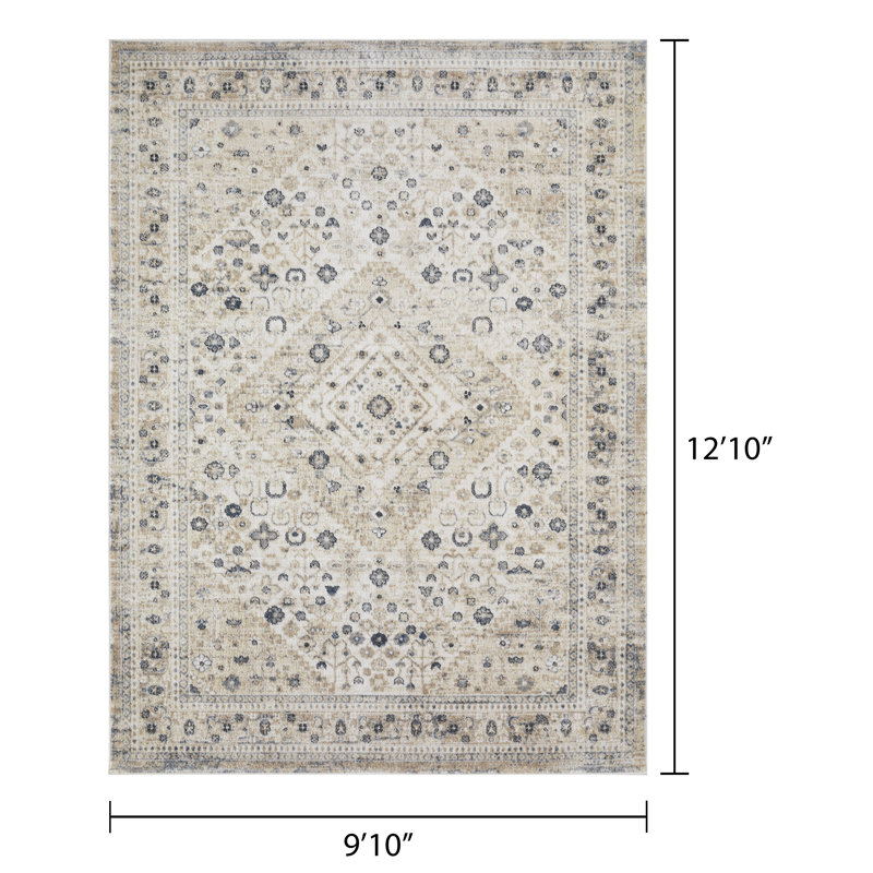 Charlton Home® Aldoyn Performance Cream/Blue Rug & Reviews | Wayfair
