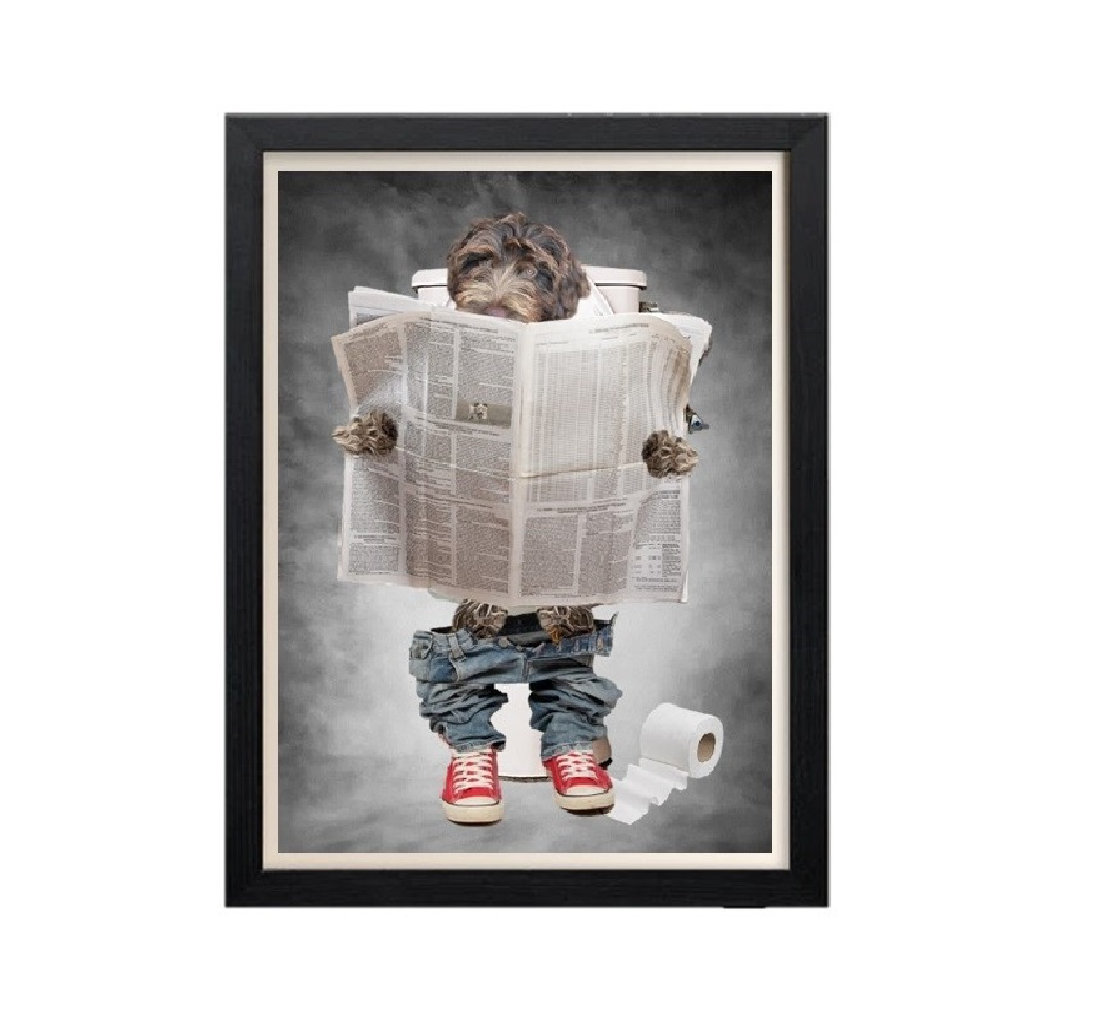 Maturi Chocolate Cavapoo Print - Dog On Toilet - Funny Bathroom Wall ...