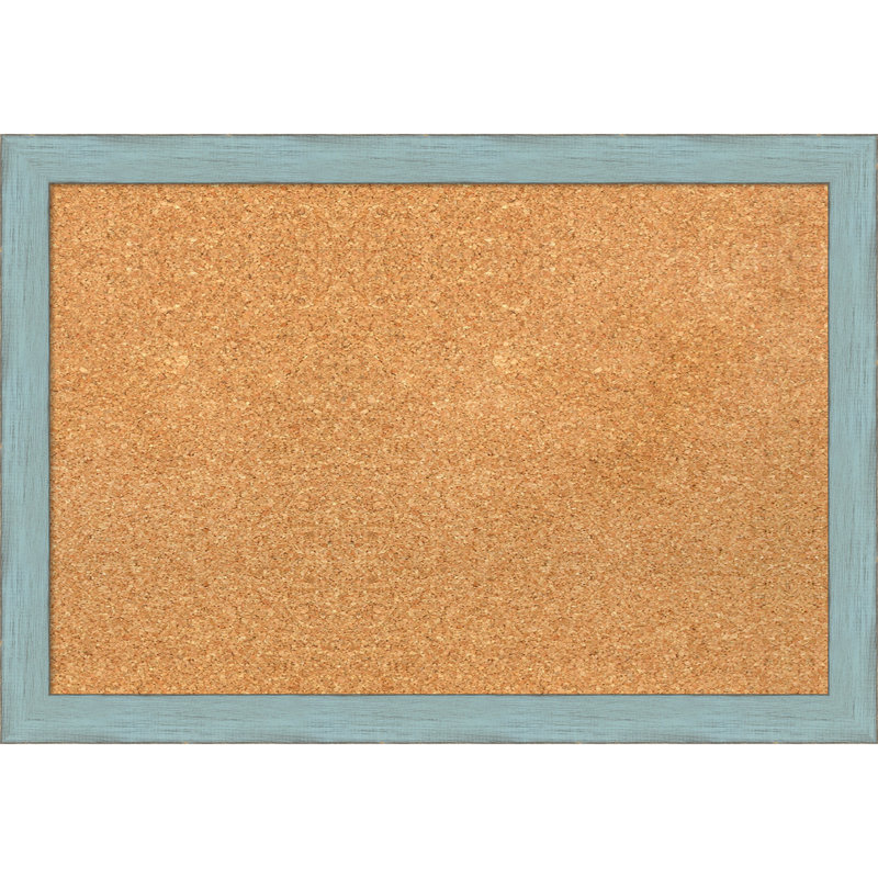 Latitude Run Sky Blue Rustic Medium Framed Cork Wall Mounted Bulletin ...