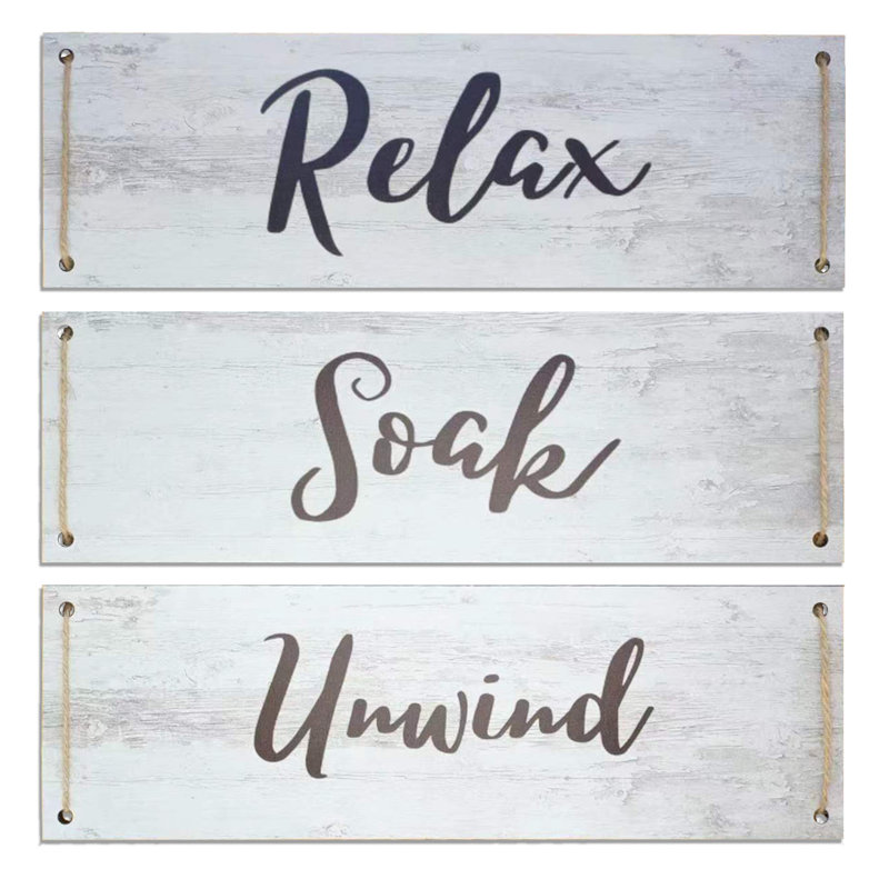 Gracie Oaks Rustic Bathroom Wall Décor Wood Sign Relax Soak Unwind Sign ...
