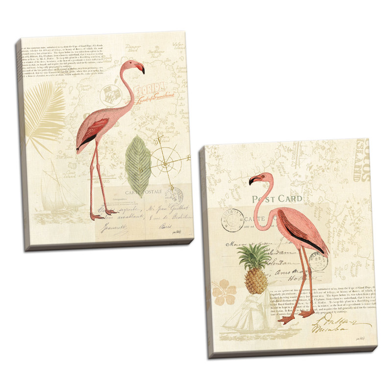 Bayou Breeze 'Tropical Florida Pink Flamingo and Pineapple' 2 Piece ...