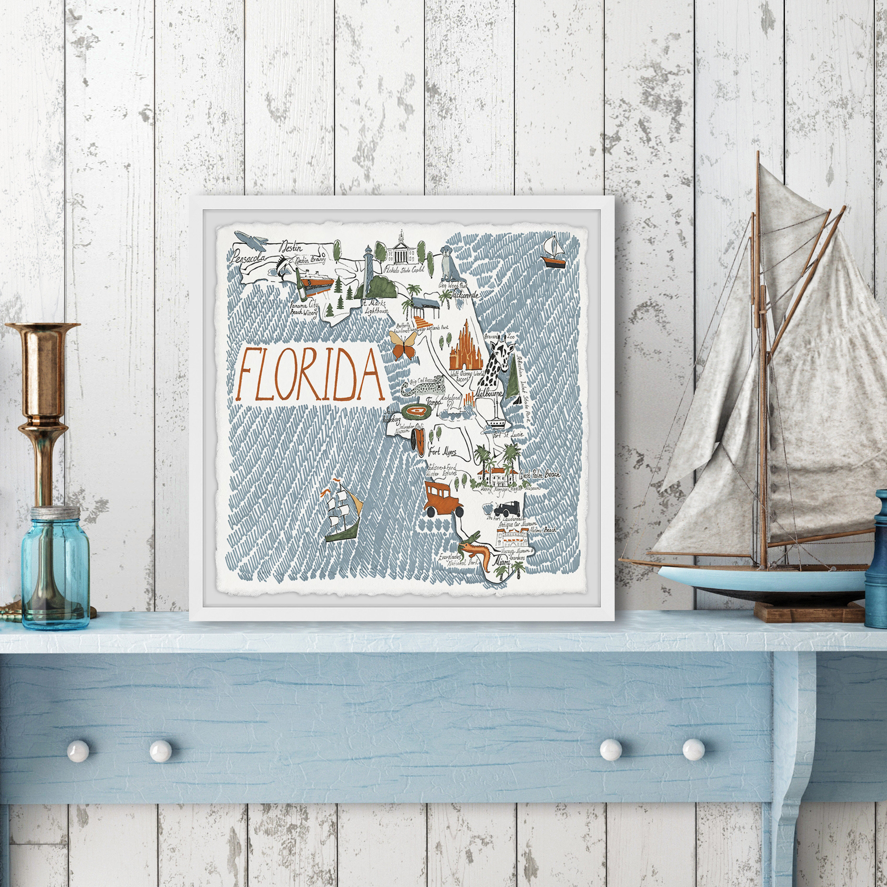 Zoomie Kids Florida Illustrated Map II by - Picture Frame Graphic Art ...