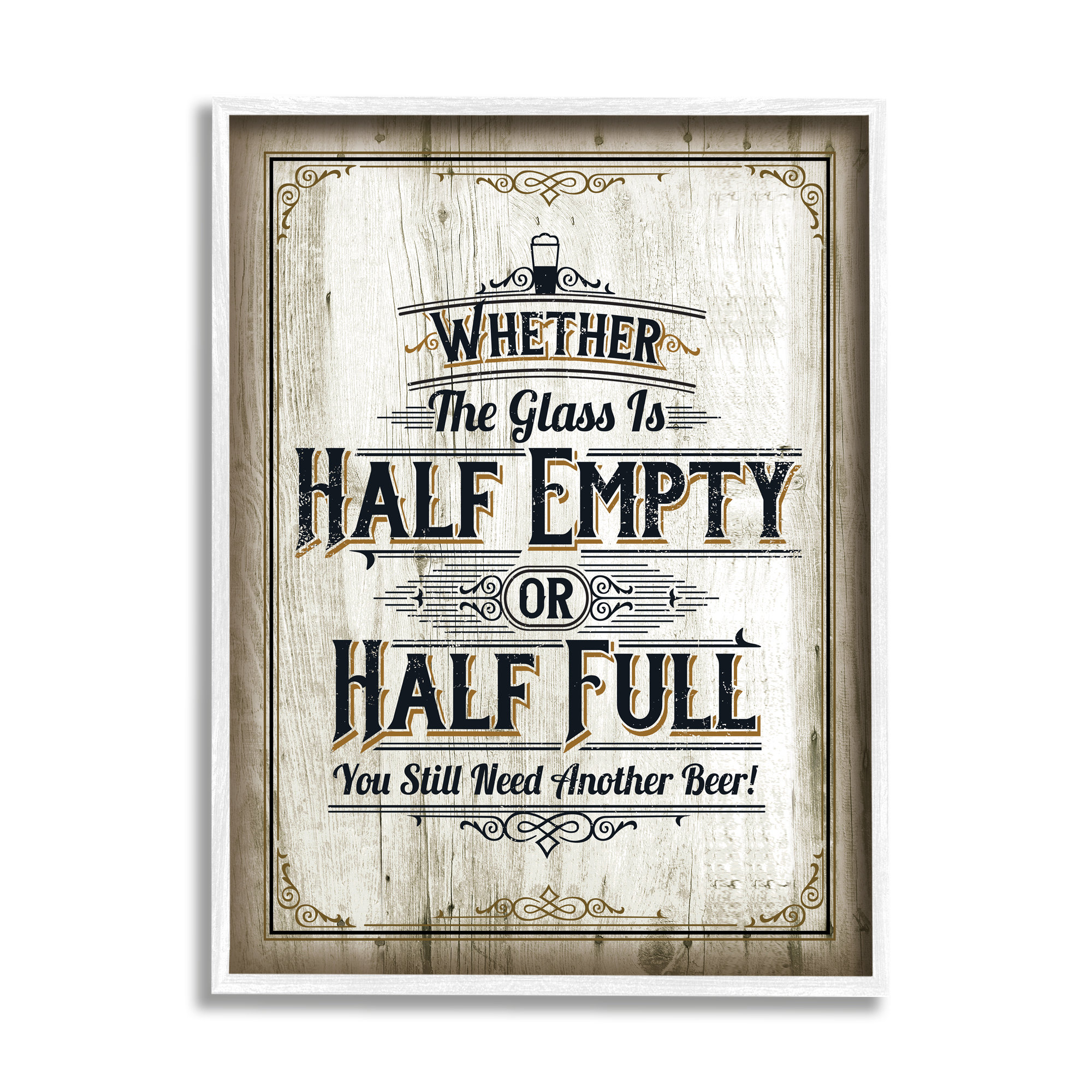 Ebern Designs Half Empty Beer Sign Bar Room Word Design - Graphic Art ...