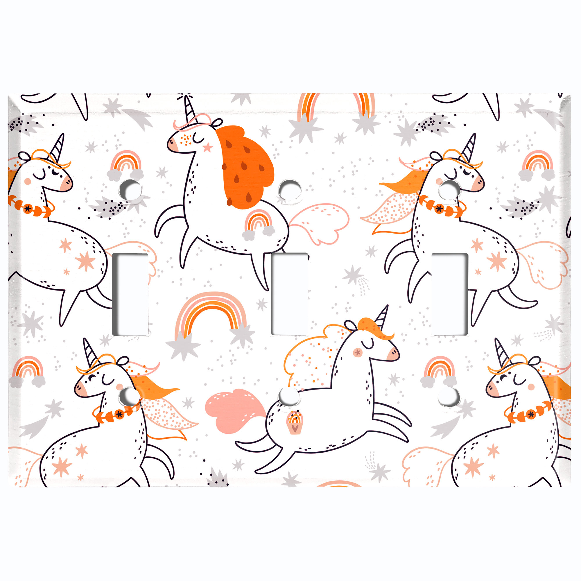 WorldAcc Unicorn Orange Rainbow Star White 3-Gang Toggle Light Switch ...