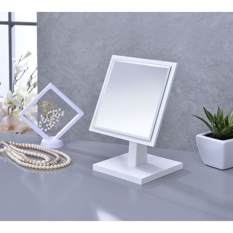 Ebern Designs Balbuena Square Beveled Makeup/Shaving Mirror on Pedestal ...