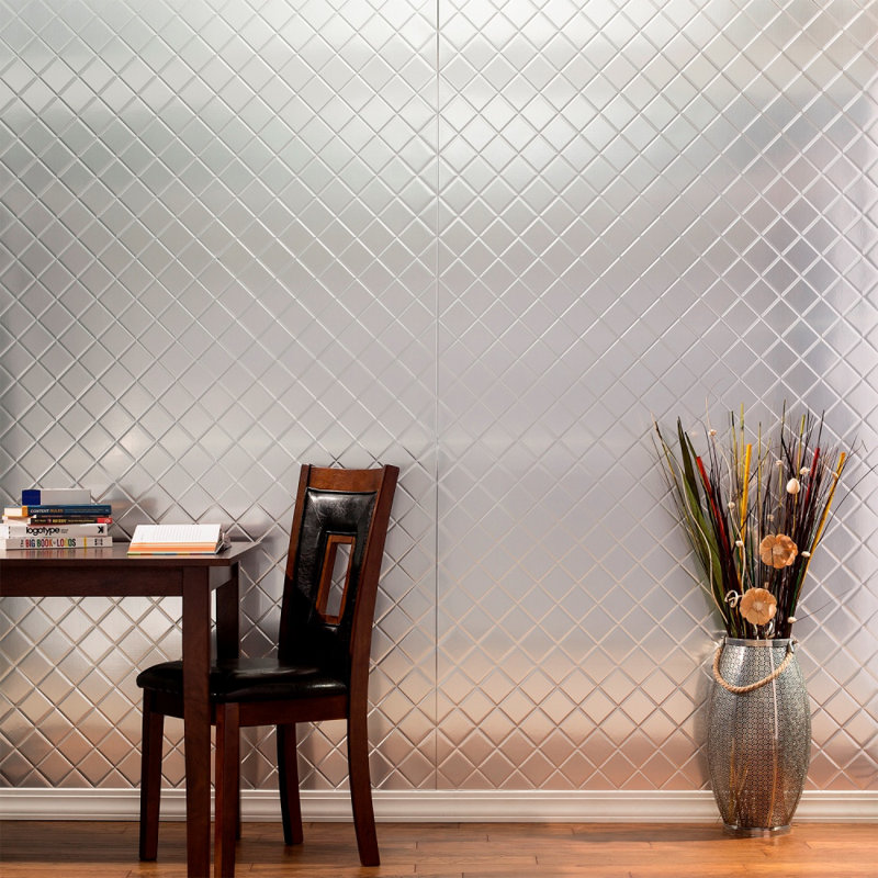 Fasade Quilted 48'' x 96'' PVC Wall Paneling in Brushed Aluminum | Wayfair