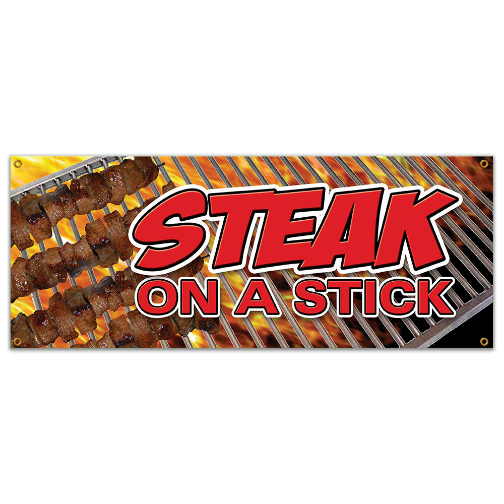 SignMission STEAK ON A STICK BANNER SIGN Meat Steak Beef Bbq Grill ...