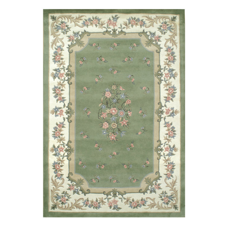 American Home Rug Co. Floral Handmade Tufted Wool Area Rug in Sage ...