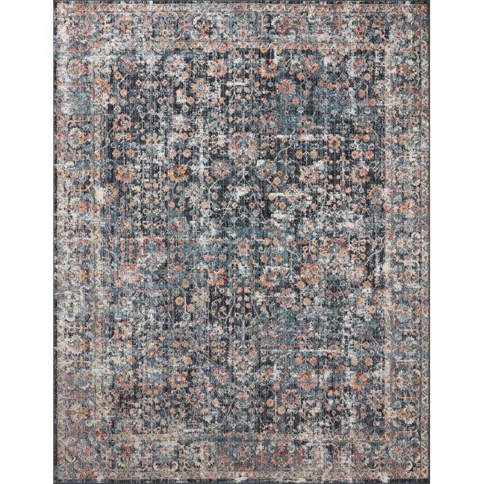 Langley Street Fiorillo Power Loom Performance Navy/Orange Rug ...