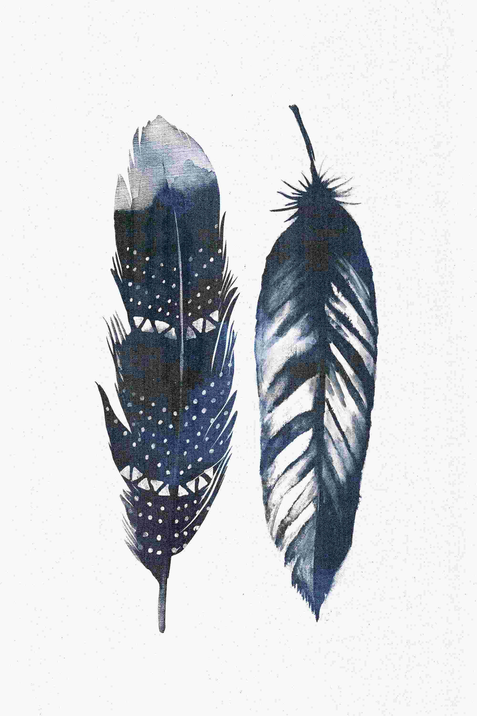 Dakota Fields Two Navy Feathers On - Wrapped Canvas Painting | Wayfair