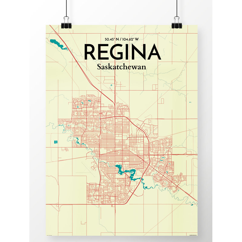 OurPoster.com 'Regina City Map' Graphic Art Print Poster in Yellow ...