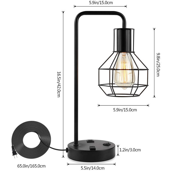 17 Stories USB Edison Industrial Beside Table Lamps with 2-Prong AC ...