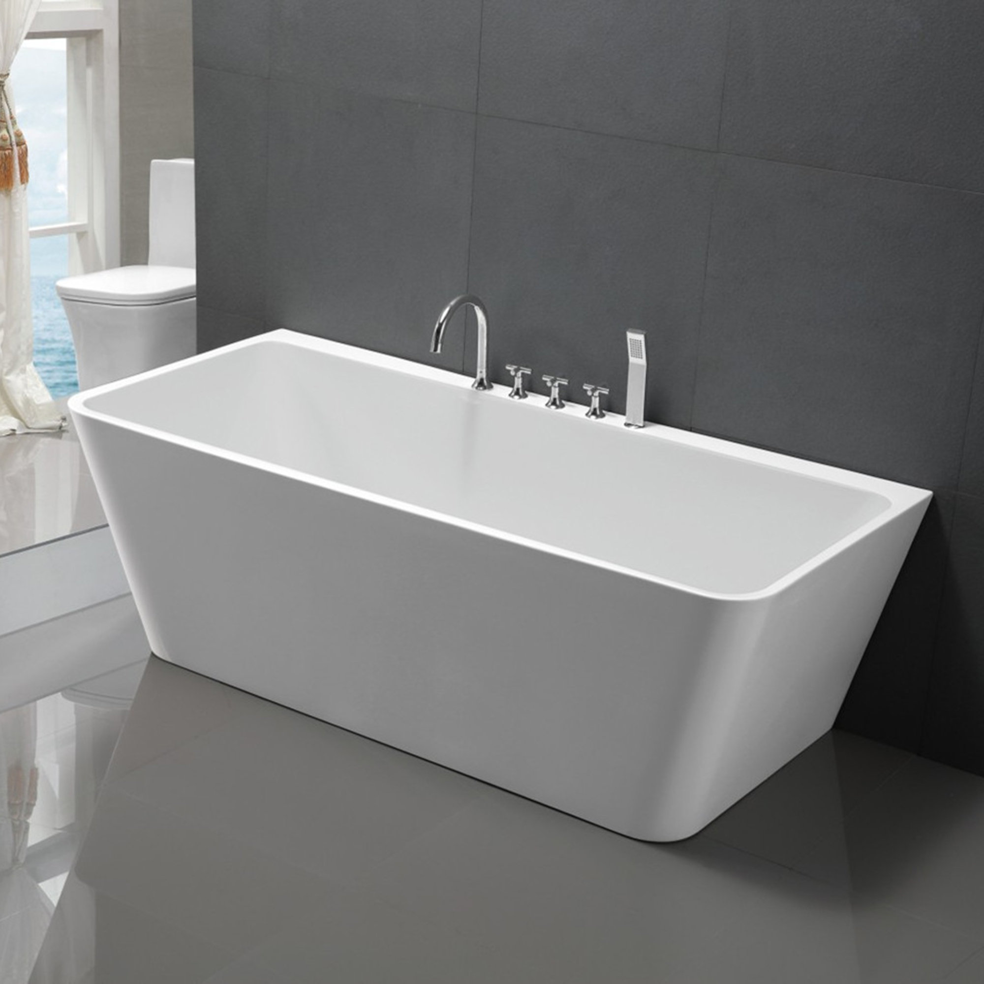 Empava 67'' x 31'' Alcove/Tile In Soaking Acrylic Bathtub | Wayfair
