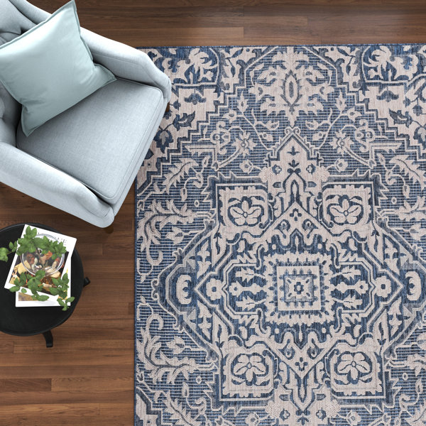 Three Posts™ Bruck Oriental Indoor / Outdoor Area Rug in Blue & Reviews ...