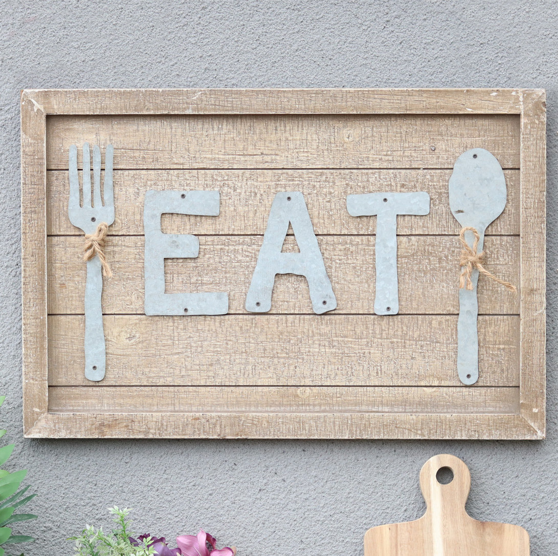 Gracie Oaks Distressed Framed Eat Sign Wall Decor & Reviews | Wayfair