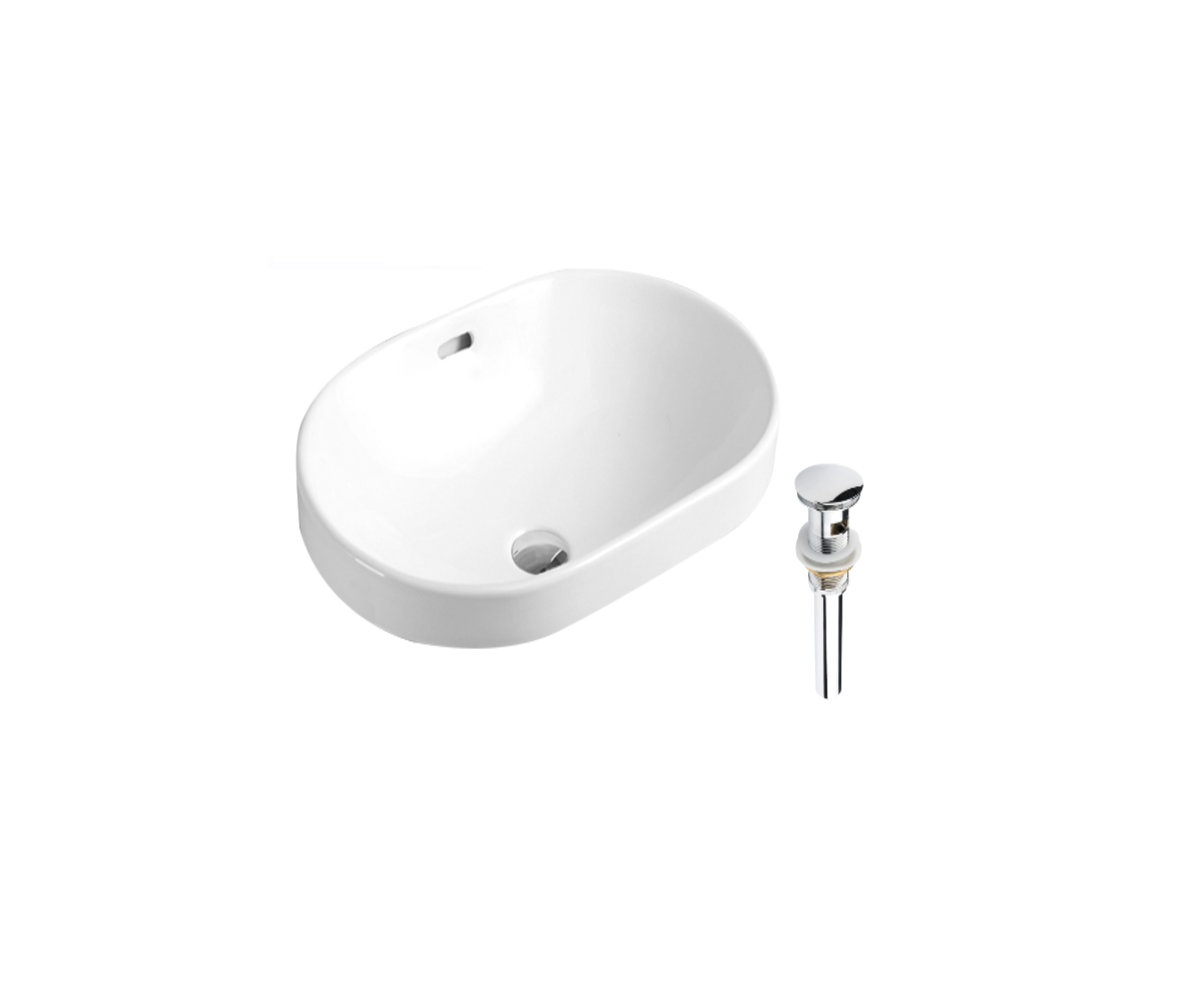 DROP Bath And Kitchen 23.8'' Ceramic Oval Semi-Recessed Vessel Bathroom ...