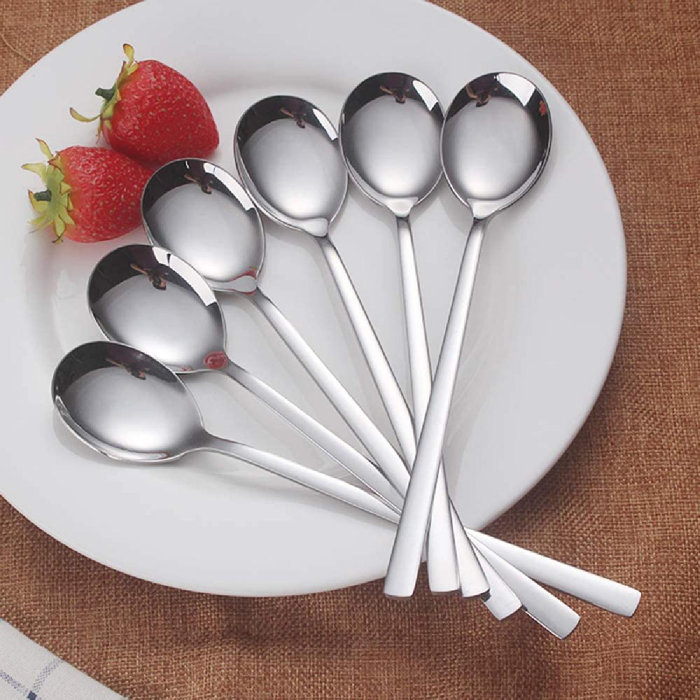 Latitude Run® Soup Spoons, Korean Stainless Steel Round Long Spoon ...