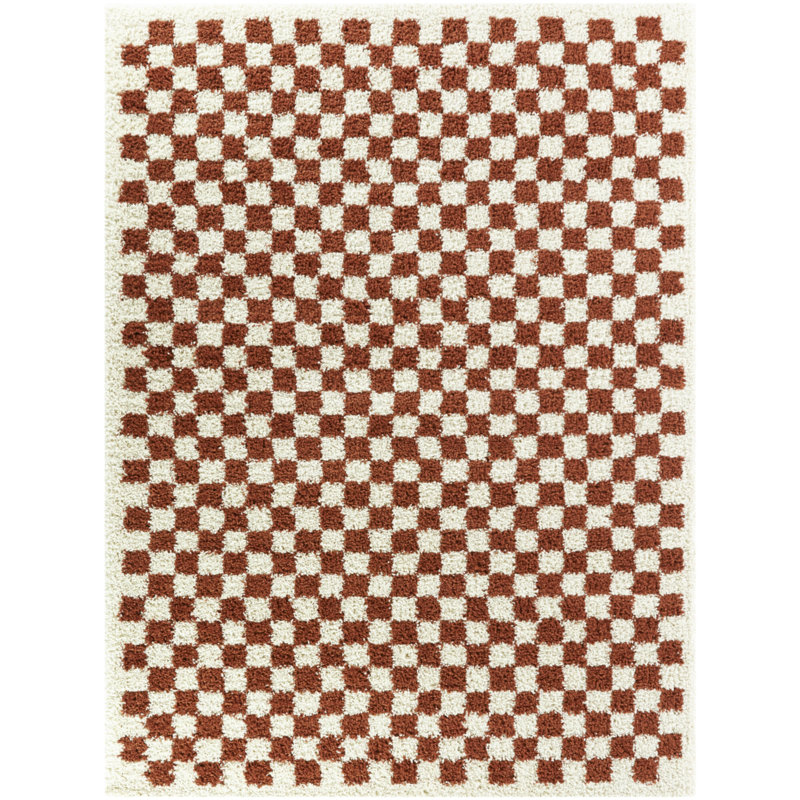 AllModern Walker Checkered Burnt Orange/Cream Shag Area Rug & Reviews ...