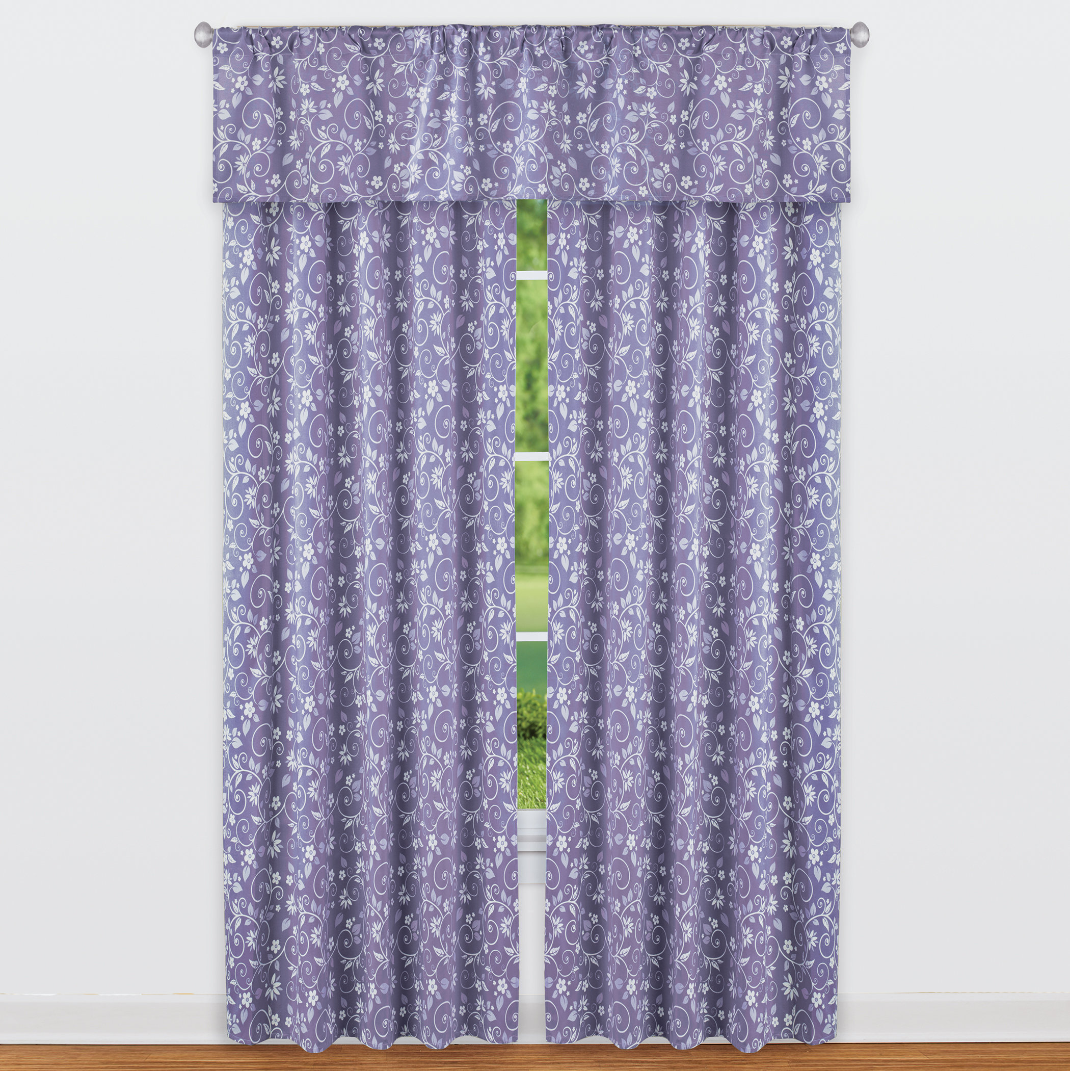Red Barrel Studio® Floral Scrolling Vine Lavender Microfiber Curtain ...