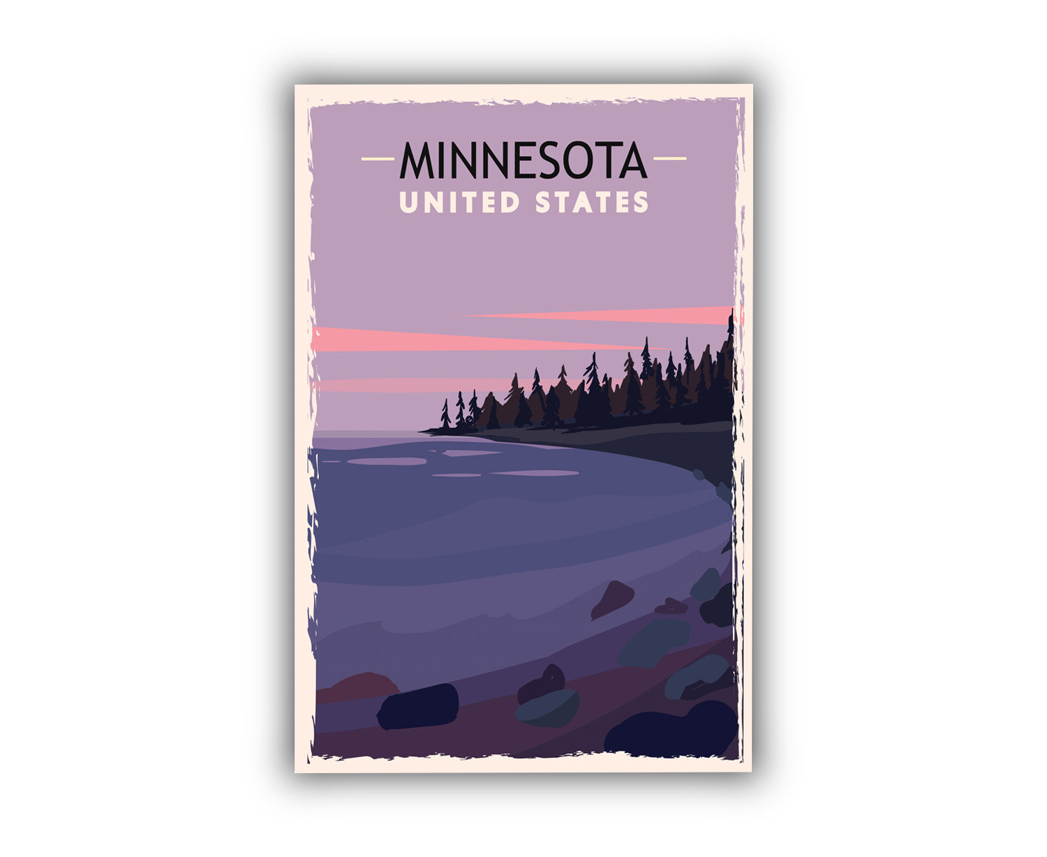 Trinx Minnesota Retro Style State Travel Poster, Vintage Unframed Print ...
