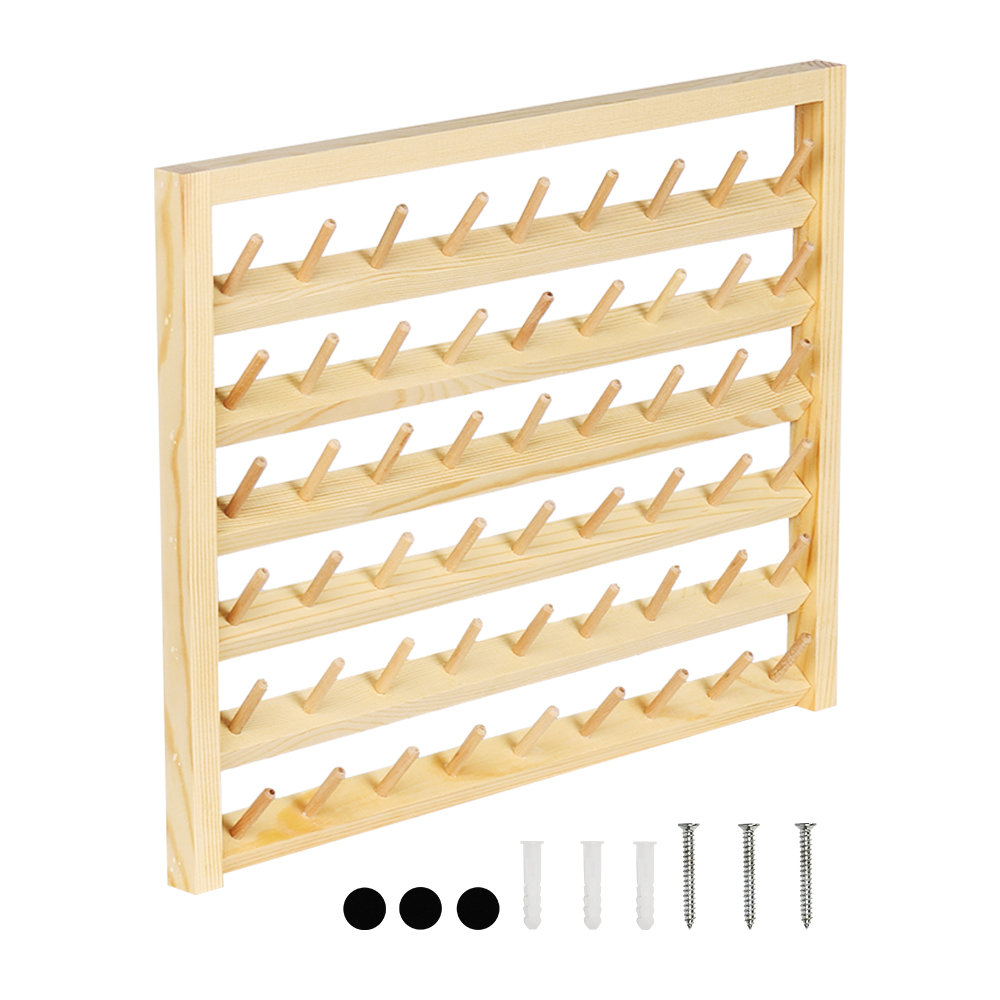 Sunexinlo 54-Spool Wooden Embroidery Thread Holder With – Wall-Mounted ...
