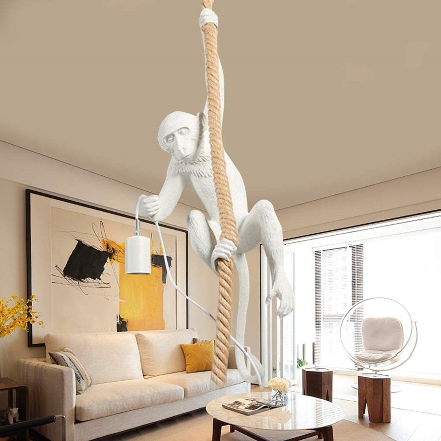 Trinx Resin Hemp Rope Monkey Pendant Light | Wayfair