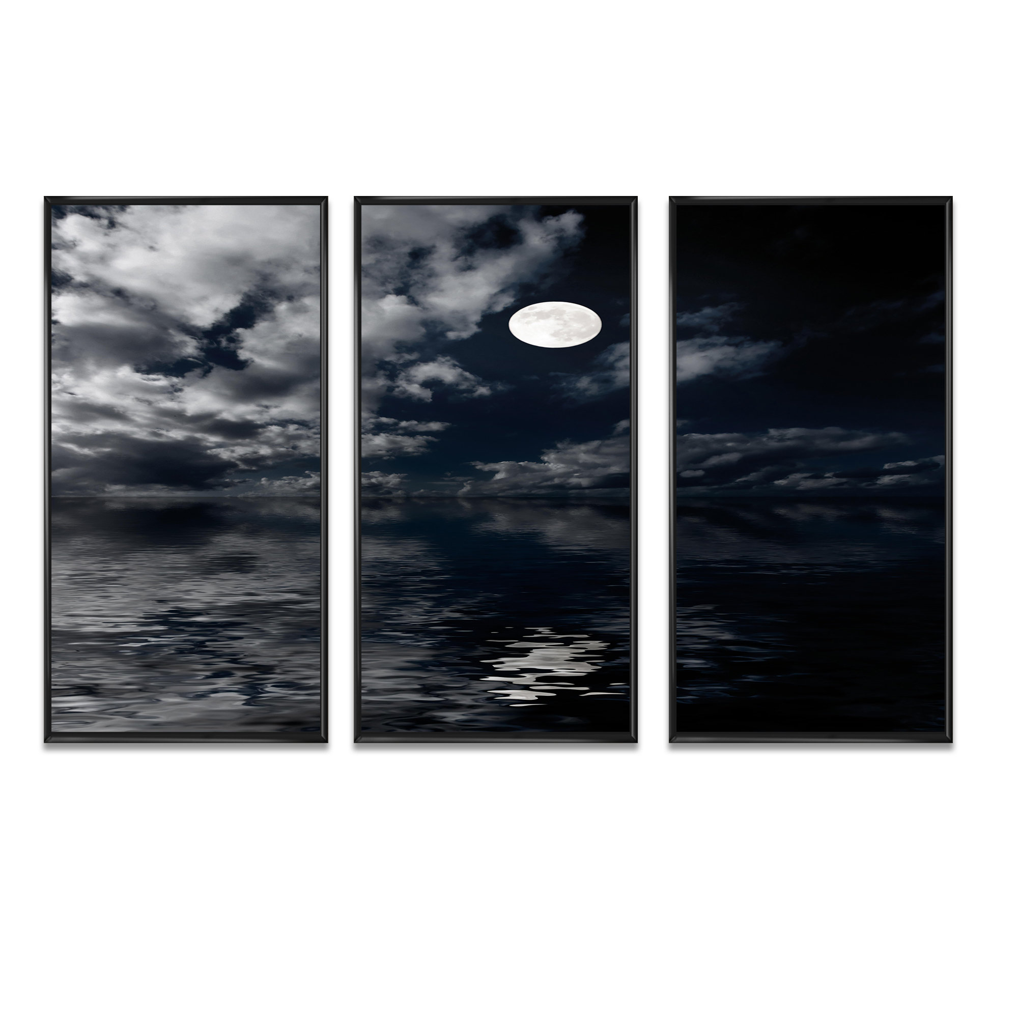 DesignArt Full Moon In Cloudy Night Sky IV - 3 Piece Floater Frame ...