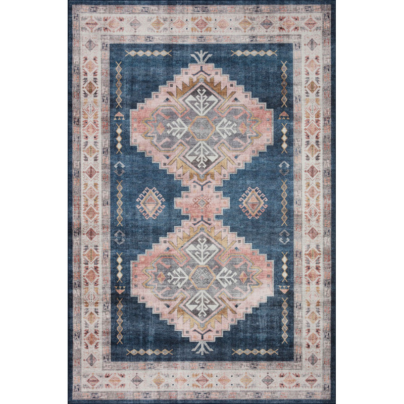Bungalow Rose Jujhar Southwestern Denim/Blush Area Rug & Reviews | Wayfair