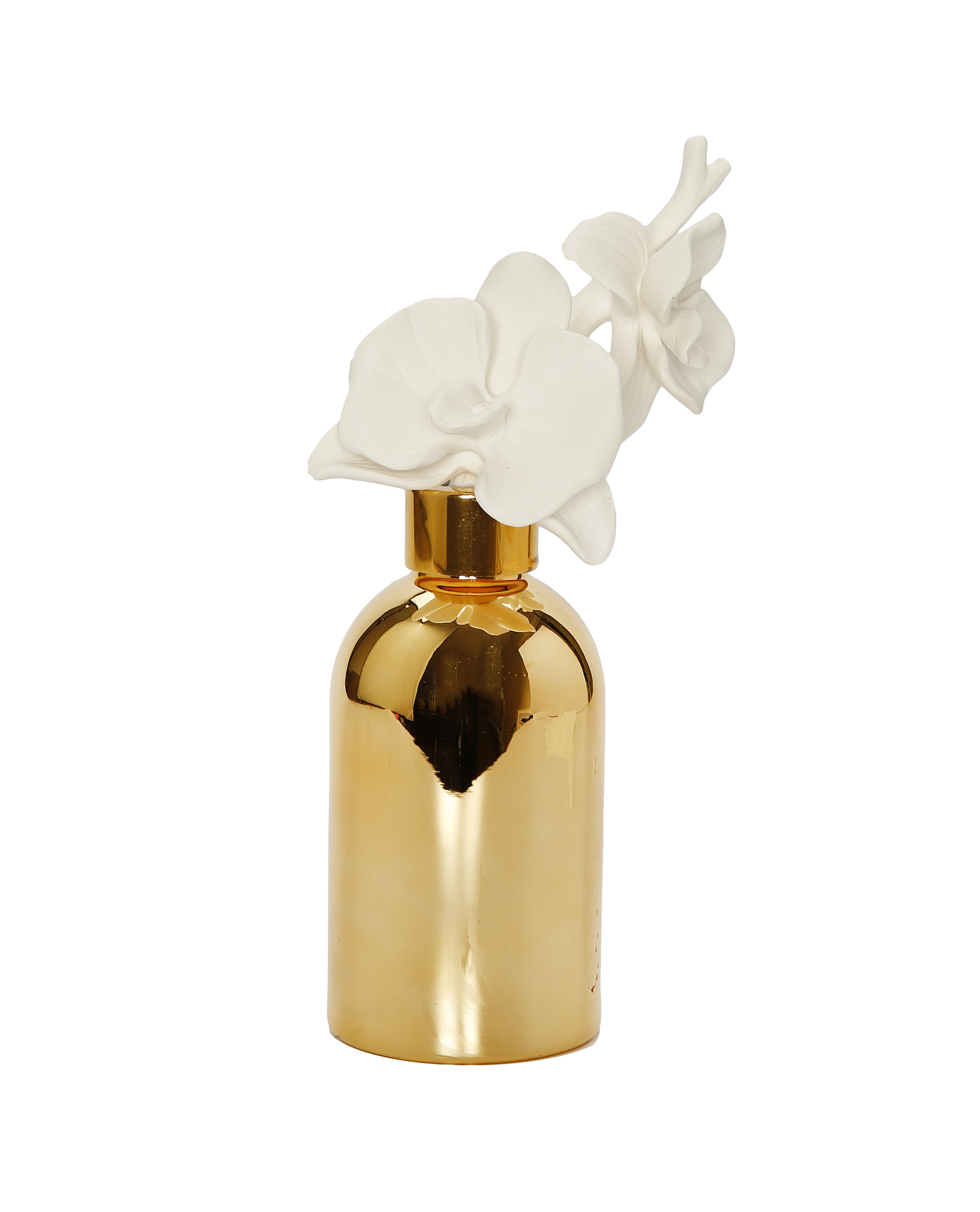Vivience Gold Bottle Diffuser with Gold Cap and White Flower, "English ...