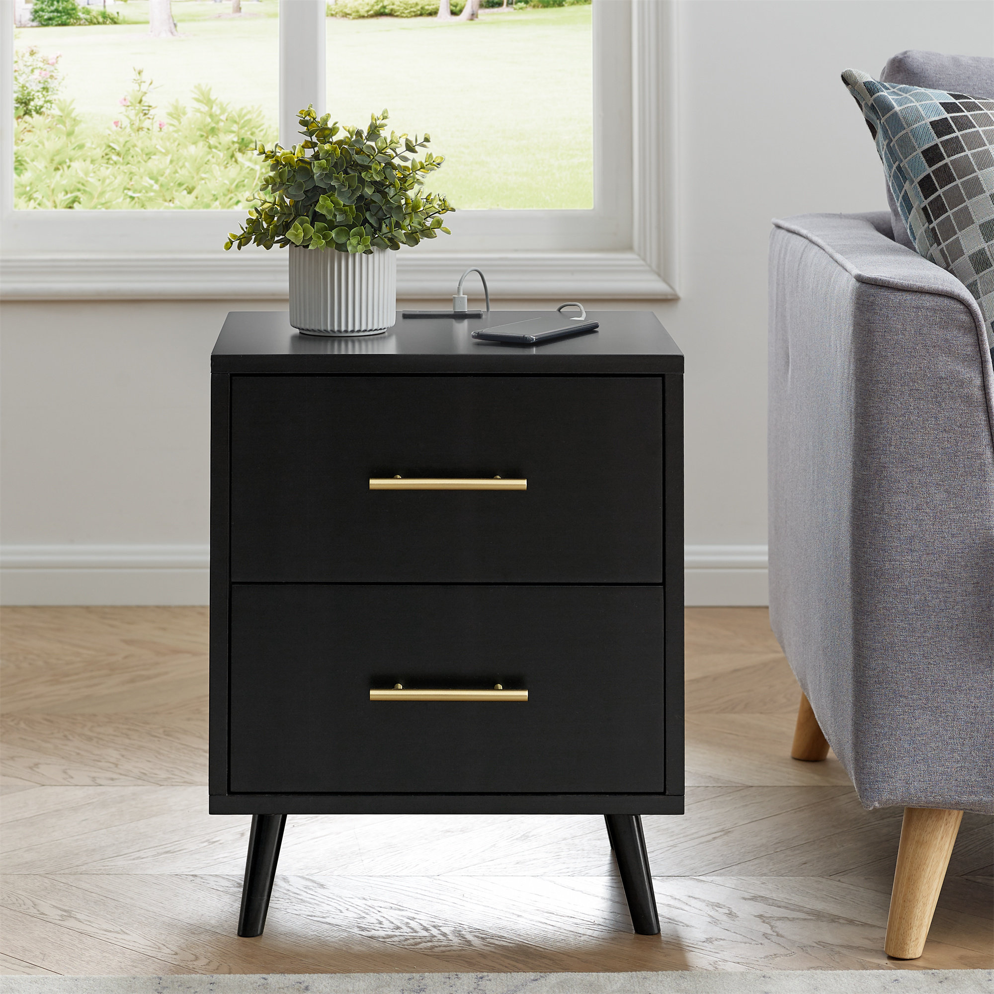 George Oliver Gesa Black Wood Nightstand | Wayfair