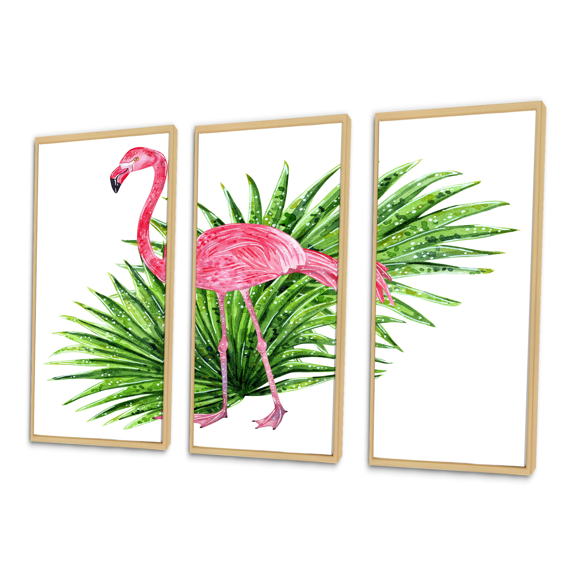 Bay Isle Home Tropical Collage With Leaves And Pink Flamingo - 3 Piece ...