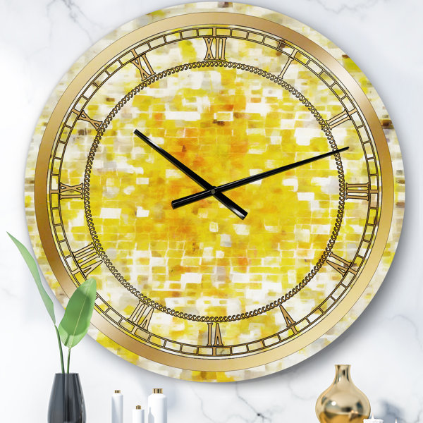East Urban Home Glam Yellow Explosion Blocks I - Modern wall clock ...