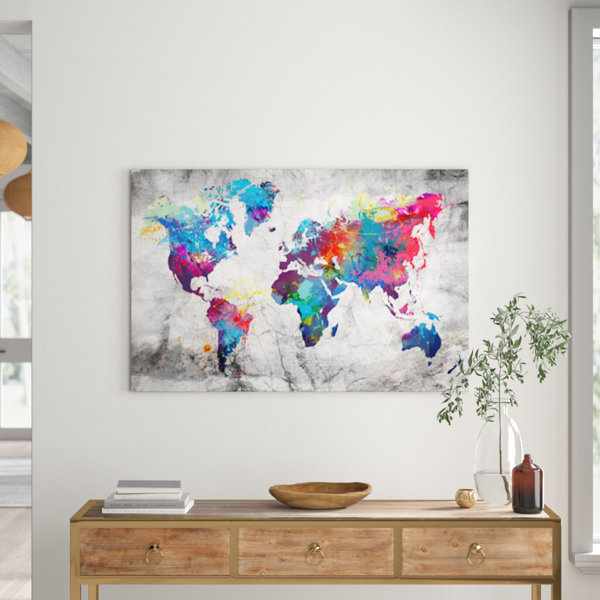 Zipcode Design World Map Grey Style - Wrapped Canvas Graphic Art ...