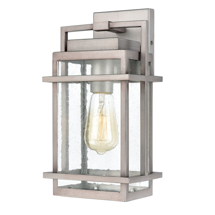 Mercury Row® Foskey Weathered Zinc 1'' H Hardwired / Plug-In Water Glass Outdoor Wall Lantern ...