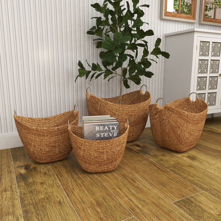 Highland Dunes 4 Piece Brown Seagrass Handmade Woven Storage Basket ...