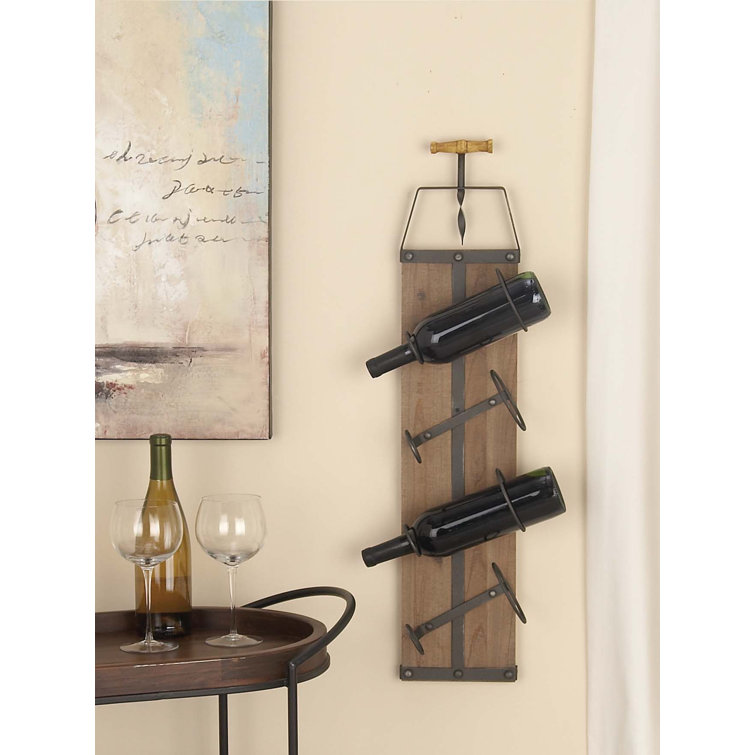 Millwood Pines Dimond Wall Mounted Wine Bottle Rack in Brown/Black ...