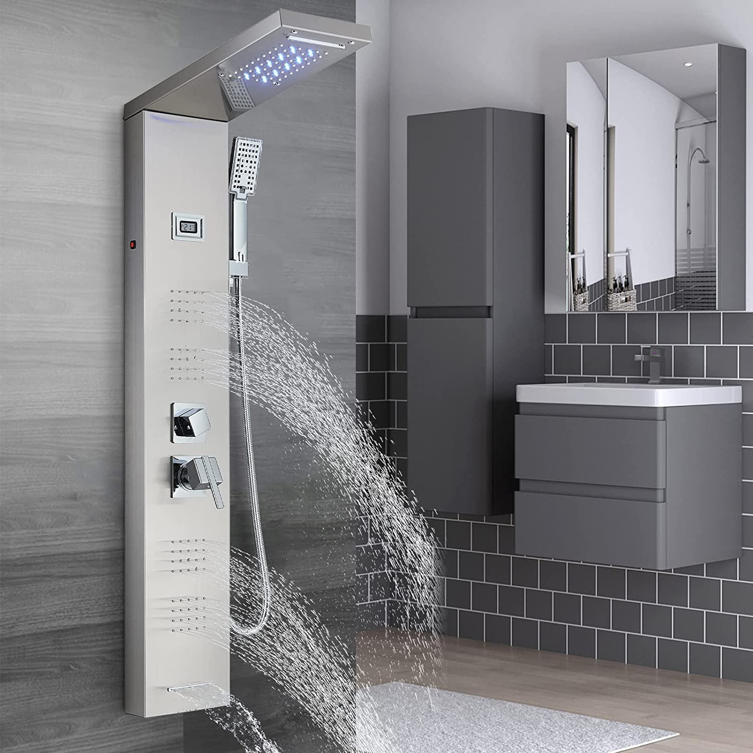 Senlesen Led Shower Panel Tower System Faucet Stainless Steel Rain ...