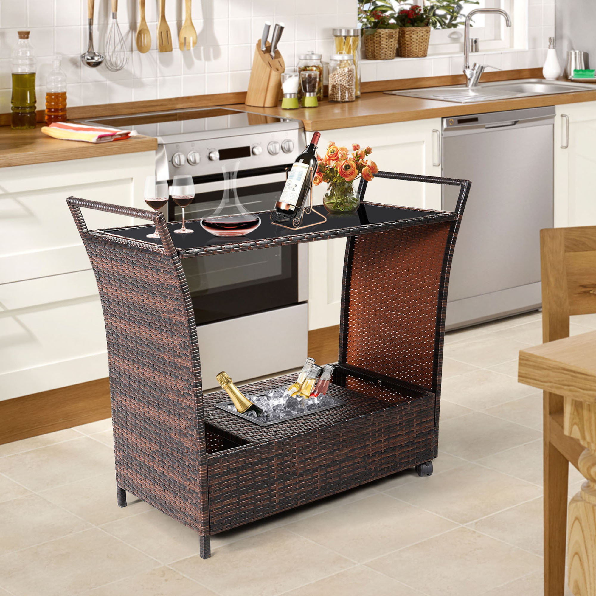 Latitude Run® Bar Cart with Steel Frame and Wicker Outer Material ...